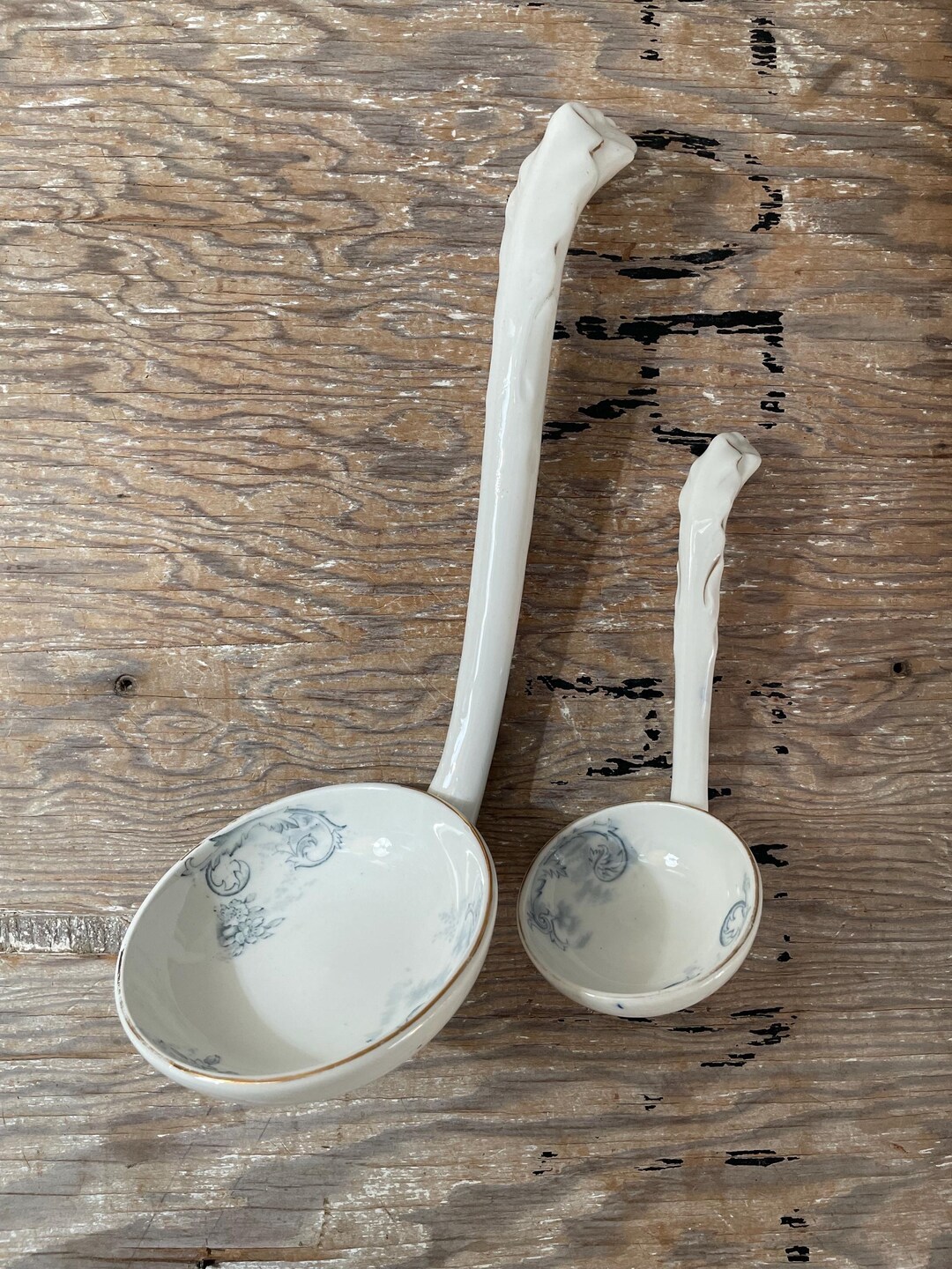 2 Vintage Ironstone Ladles - Pale Blue Transferware - Set of 2 Large ...