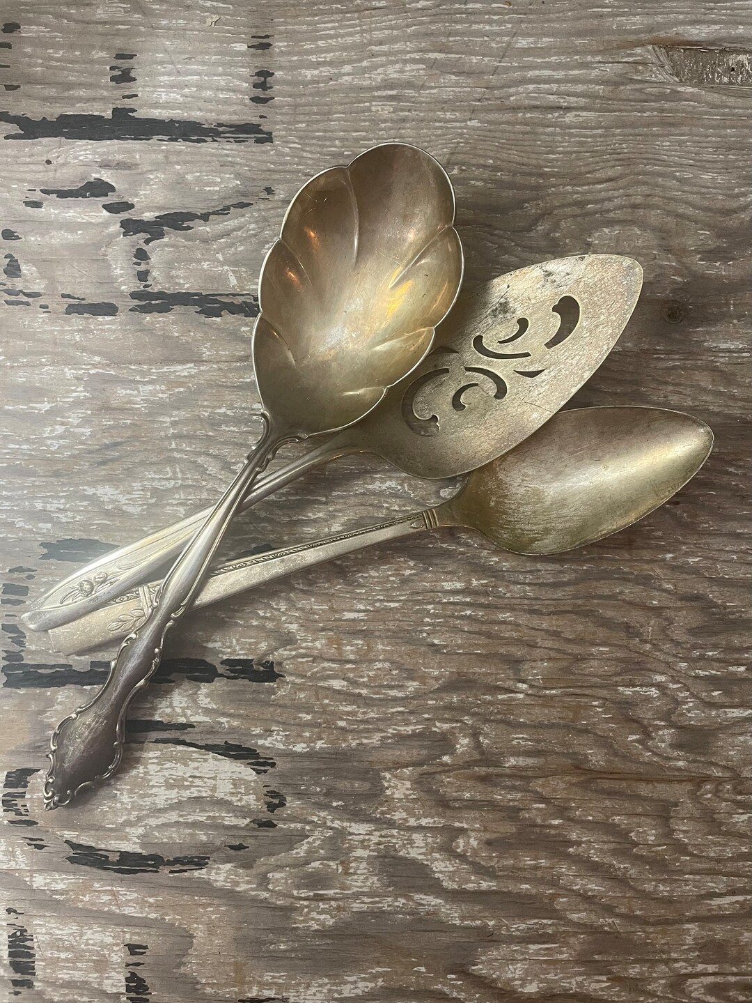 Vintage Tarnished Serving Spoons - Mismatched Set of 3 Utensils With ...