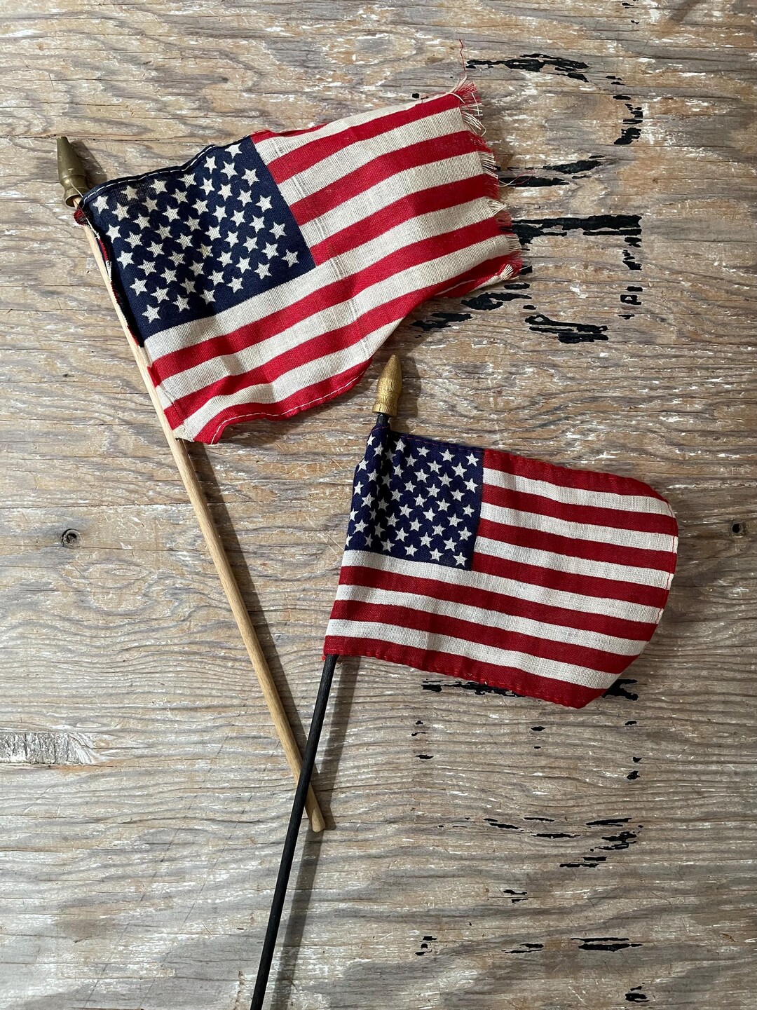 2 Small Vintage American Flags - Vintage Weathered Cotton Flags - 4th ...