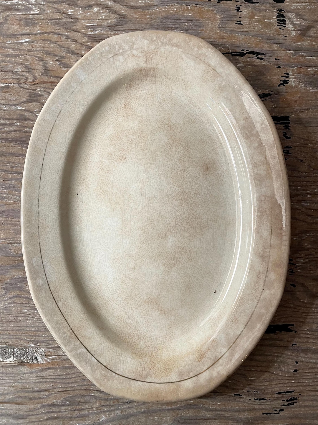 Vintage Stained Ironstone Dish - Platter With Heavy Crazing - Etsy