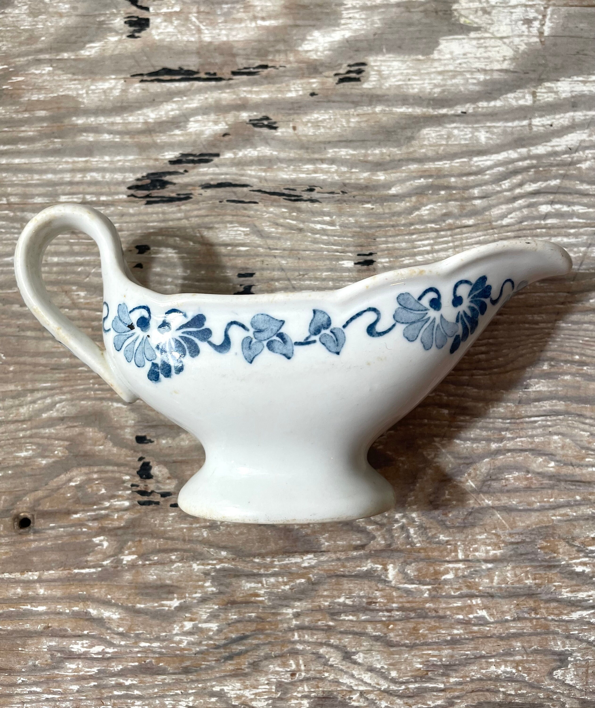 Vintage Ironstone Creamer - Teal Blue Floral - Heavy - Chunky - Small ...
