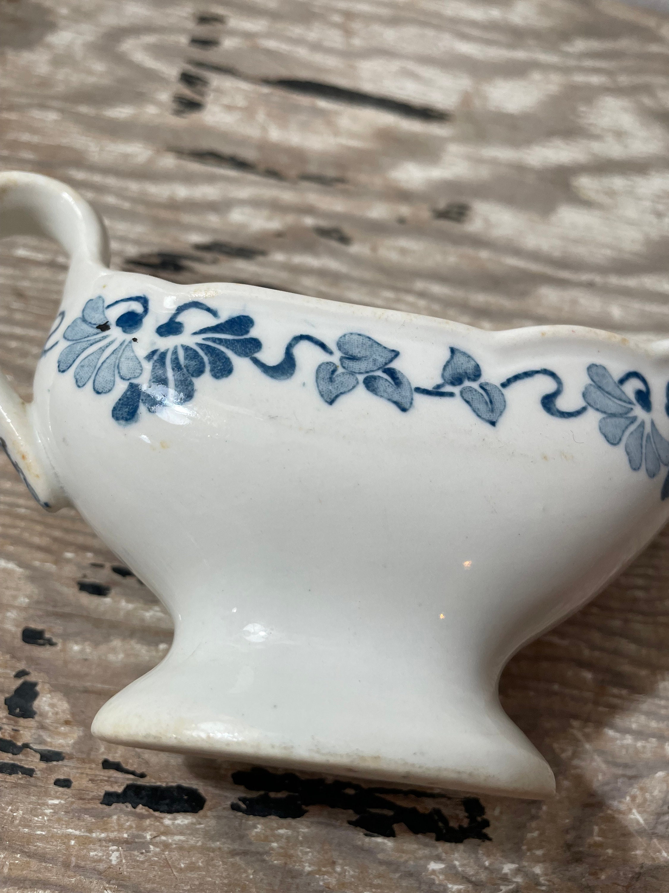 Vintage Ironstone Creamer - Teal Blue Floral - Heavy - Chunky - Small ...