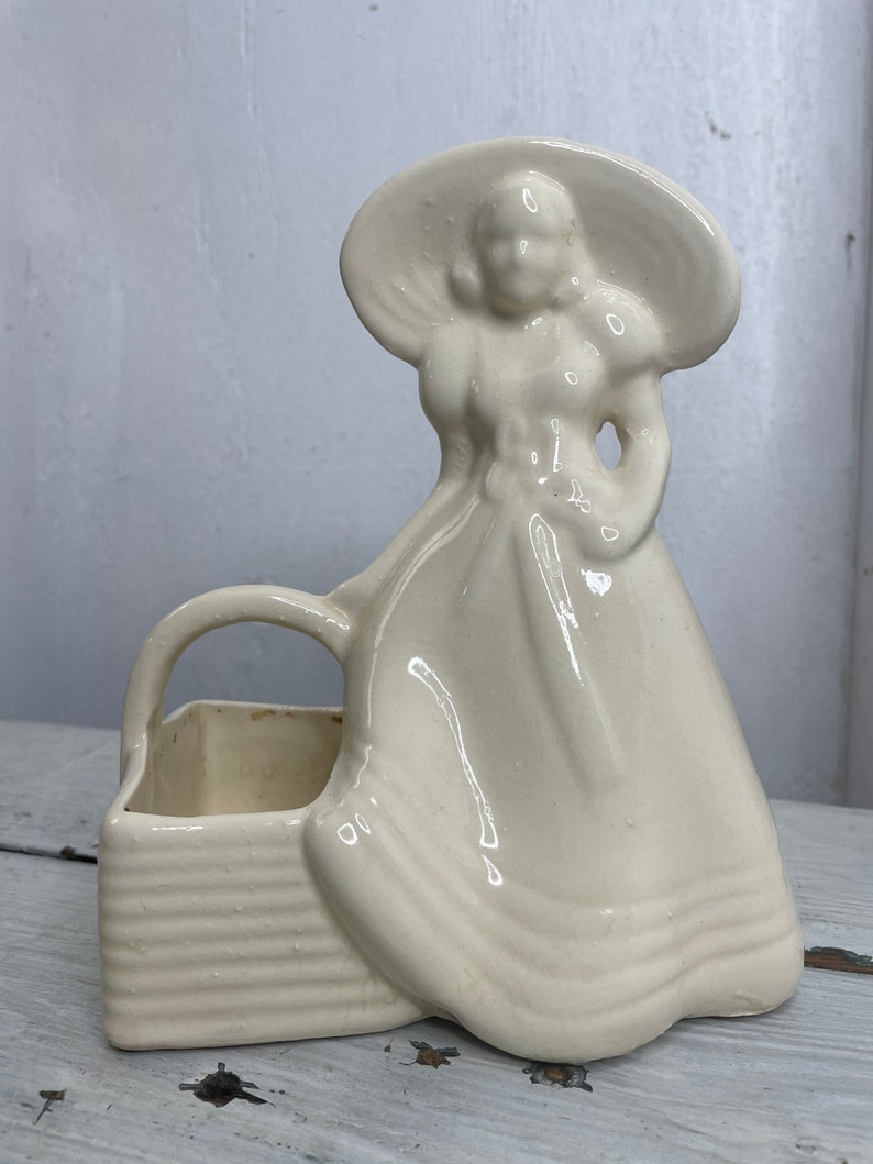 Vintage Cream Pottery Lady Planter Vintage Ceramic Floral Pot Easter ...