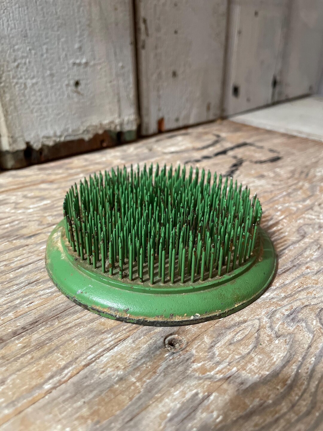 Vintage Large Pin Cushion Frog - Green Flower Frog - Vogue Metal Frog ...