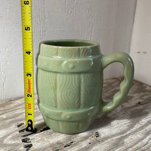 Vintage Chunky Green Pottery Mug - Jadeite Green Color Glaze - USA Pottery - Barrel Shaped Mug ...