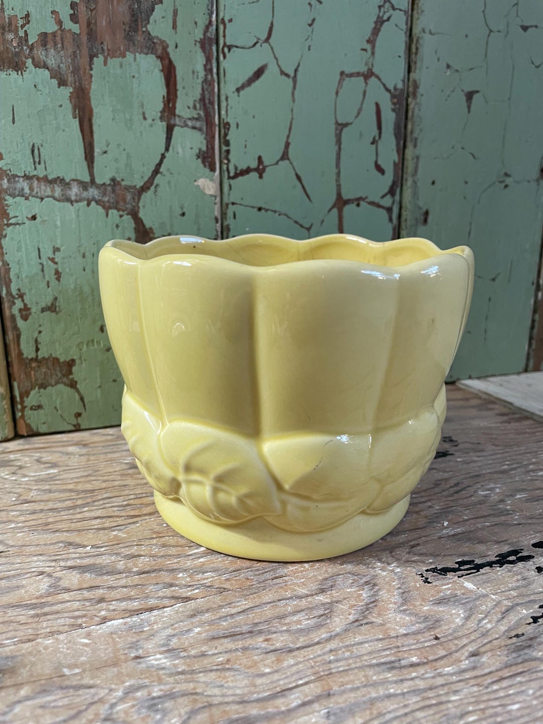 Vintage Pottery Planter - Yellow Redwing Pottery - Leaf Design ...