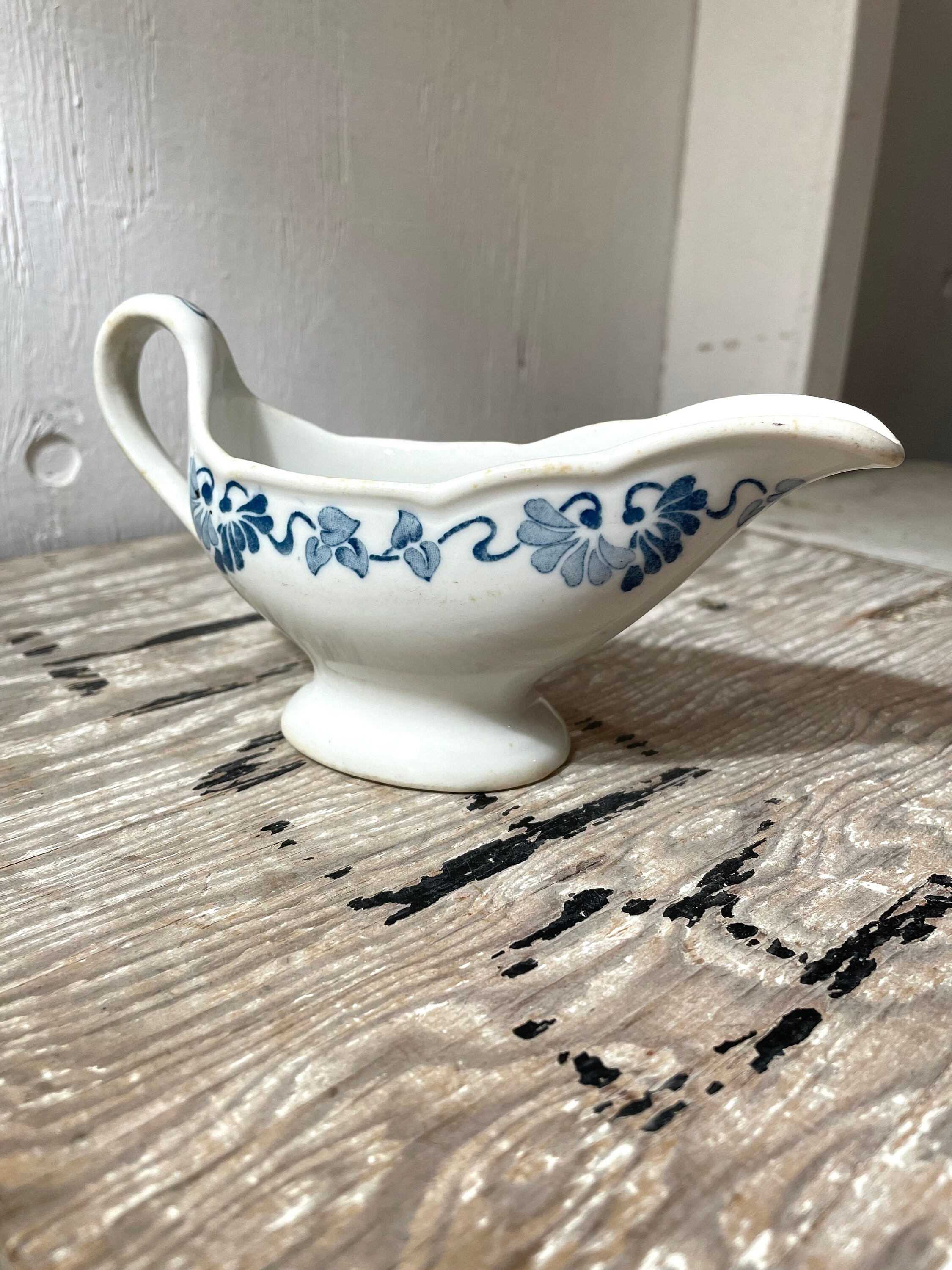 Vintage Ironstone Creamer - Teal Blue Floral - Heavy - Chunky - Small ...