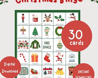 Christmas Bingo Game, 30 Unique Cards (digital Download) - Etsy