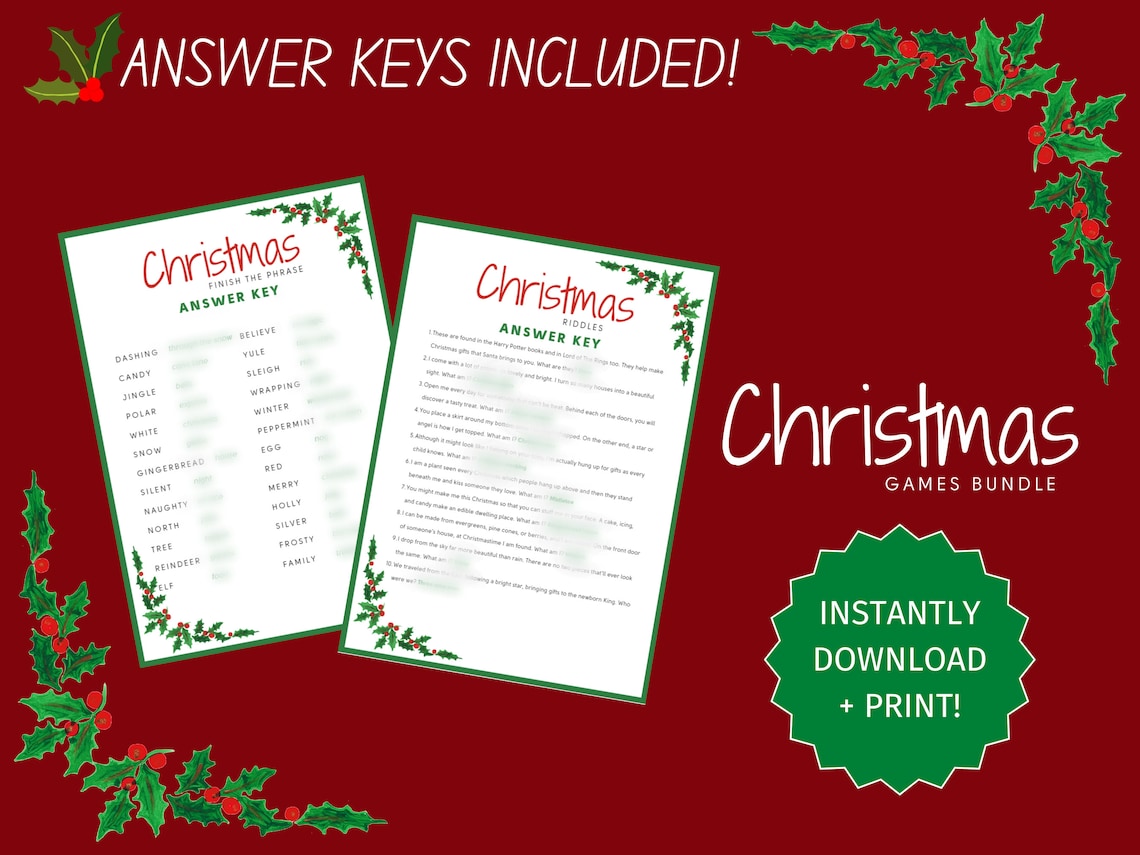 Christmas Games Printable, Printable Christmas Games for Kids, Instant ...