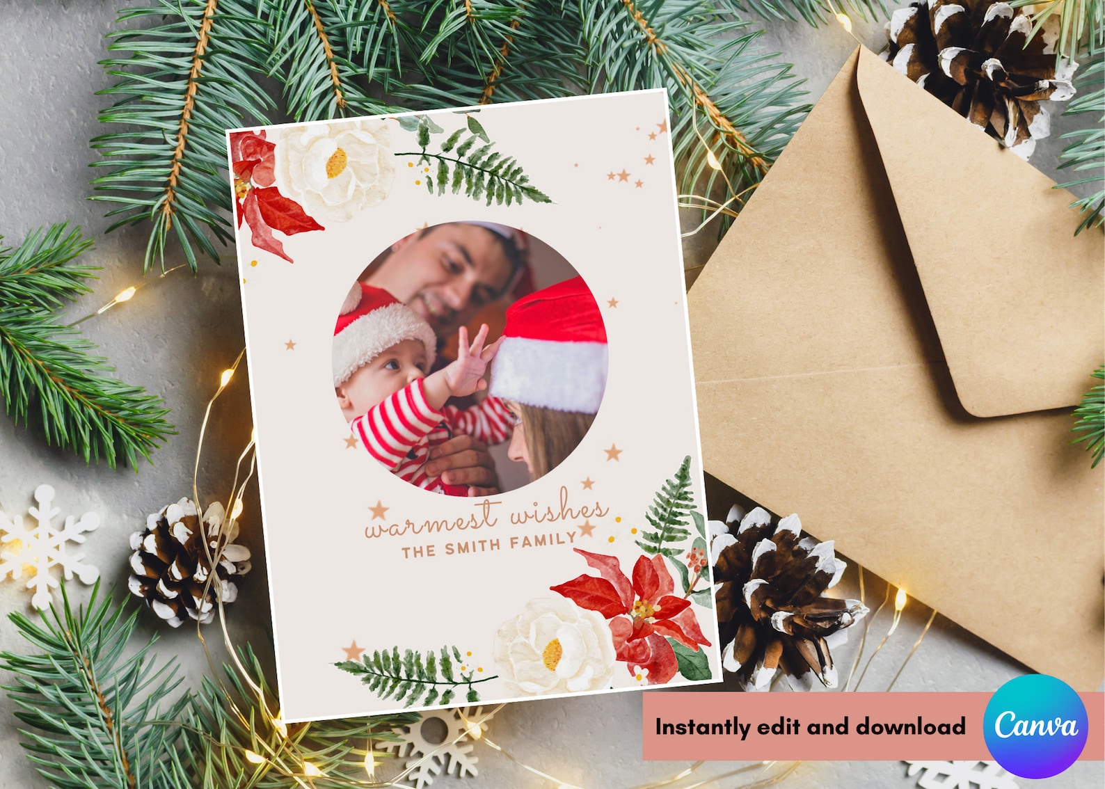 Photo Christmas Card Template, Printable Christmas Card, Holiday Card ...