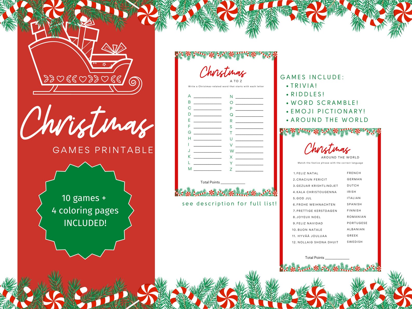 Christmas Games Printable, Printable Christmas Games for Kids, Instant ...