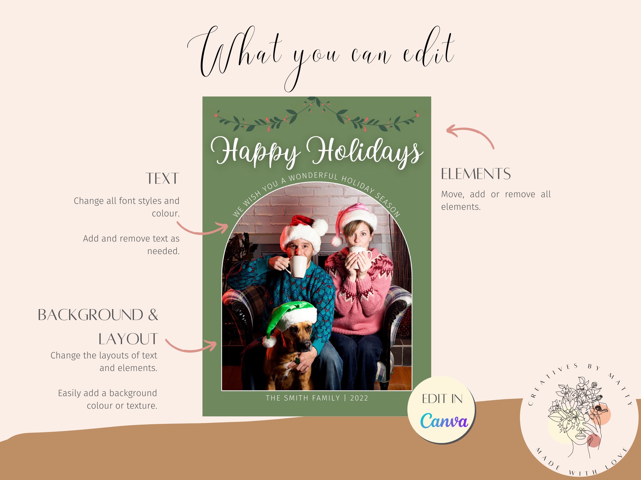 Photo Christmas Card Template, Printable Christmas Card, Holiday Card ...