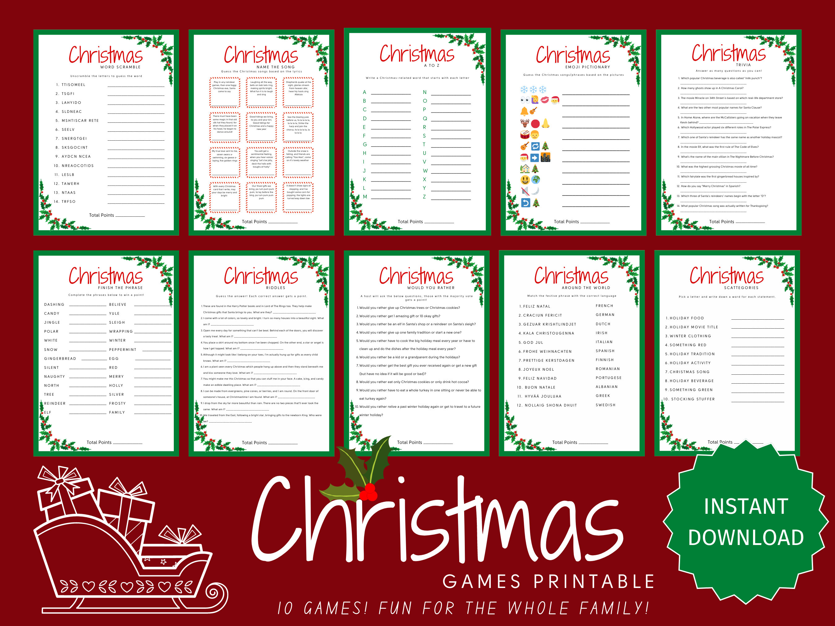 Christmas Games Printable, Printable Christmas Games for Kids, Instant ...
