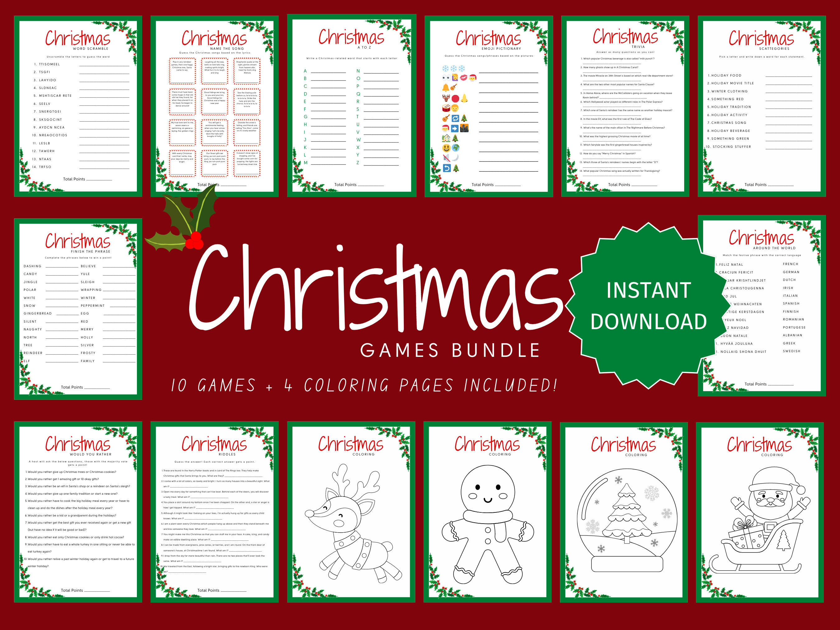 Christmas Games Printable, Printable Christmas Games for Kids, Instant ...