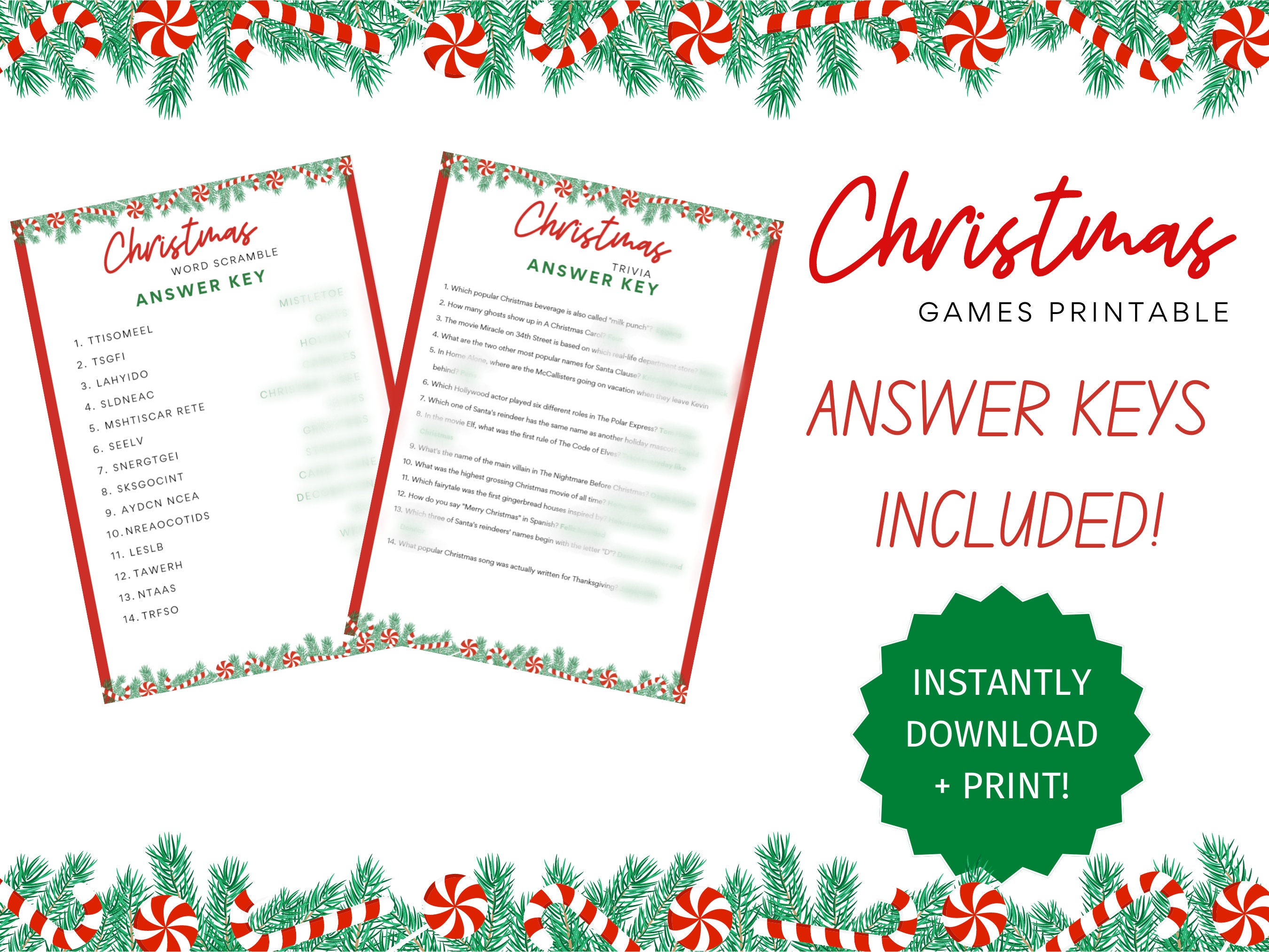 Christmas Games Printable, Printable Christmas Games for Kids, Instant ...