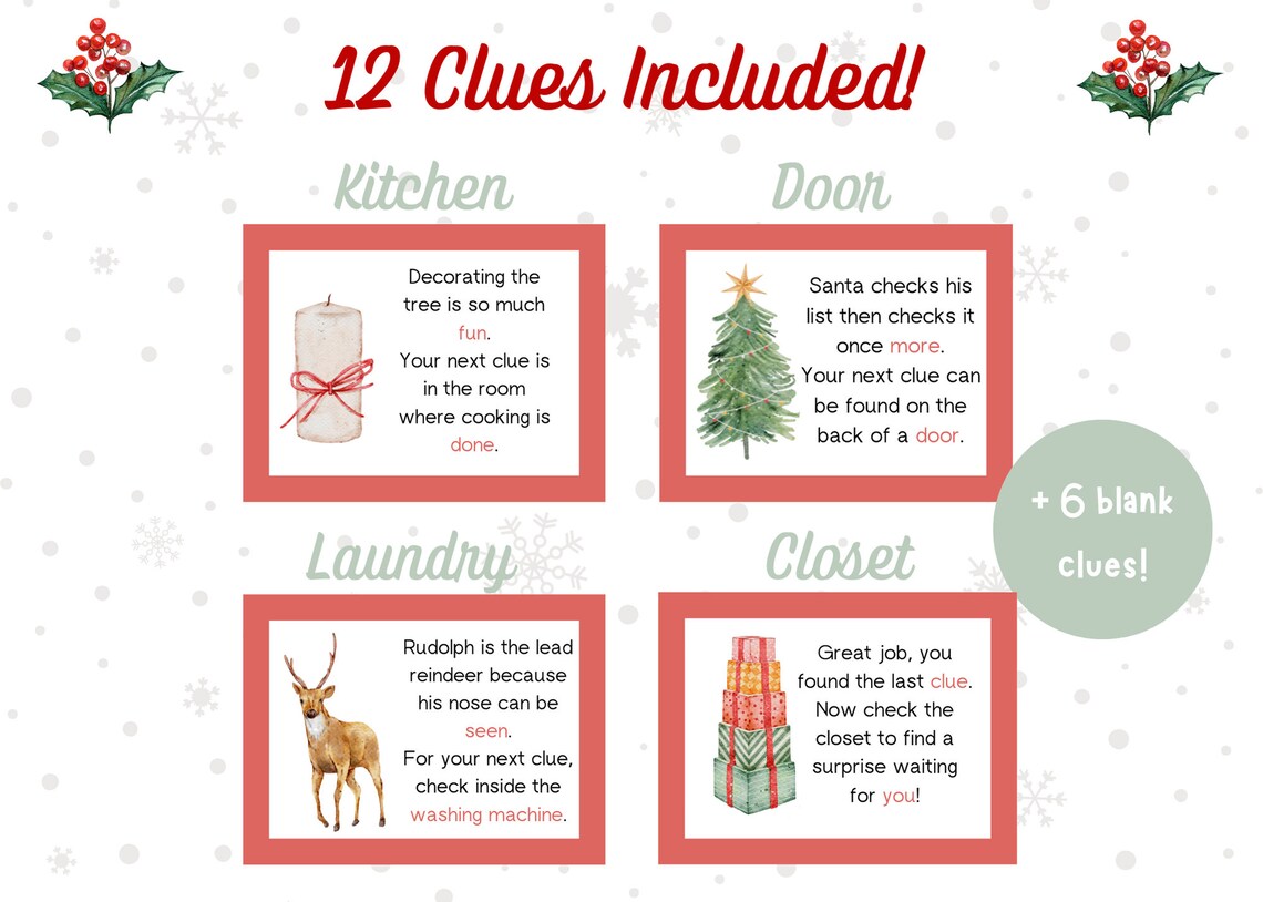Christmas Scavenger Hunt, Printable Treasure Hunt, Indoor Kids Activity ...