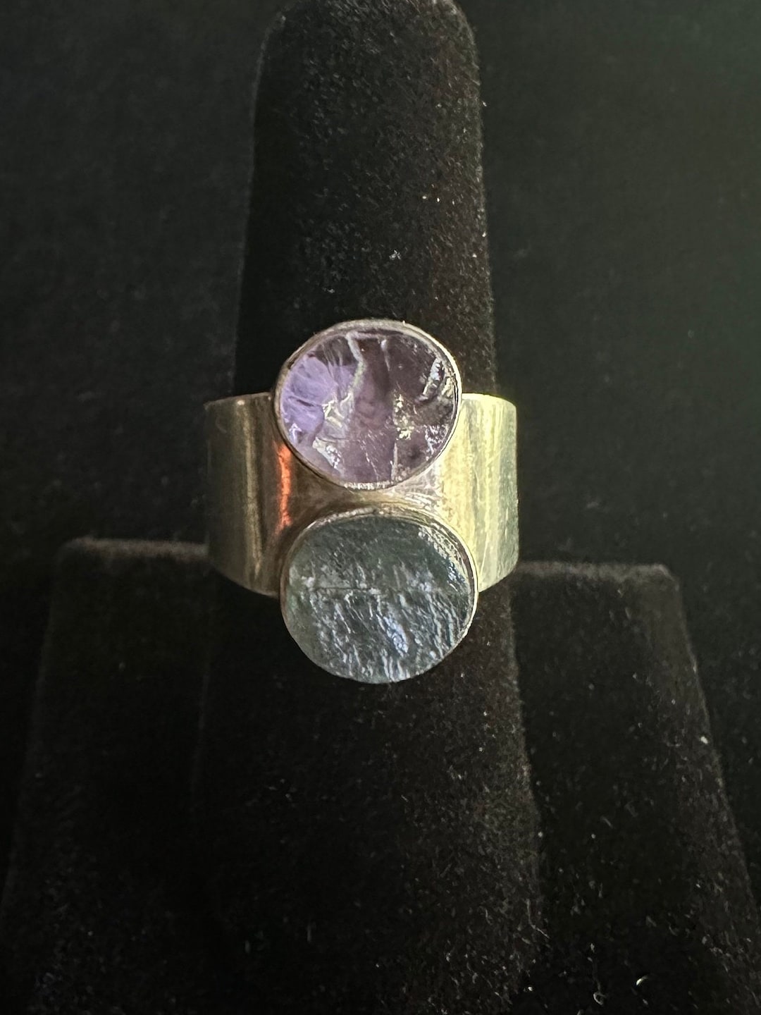 Vintage Sterling Silver Raw Stone Amethyst and Labradorite Brutalist ...