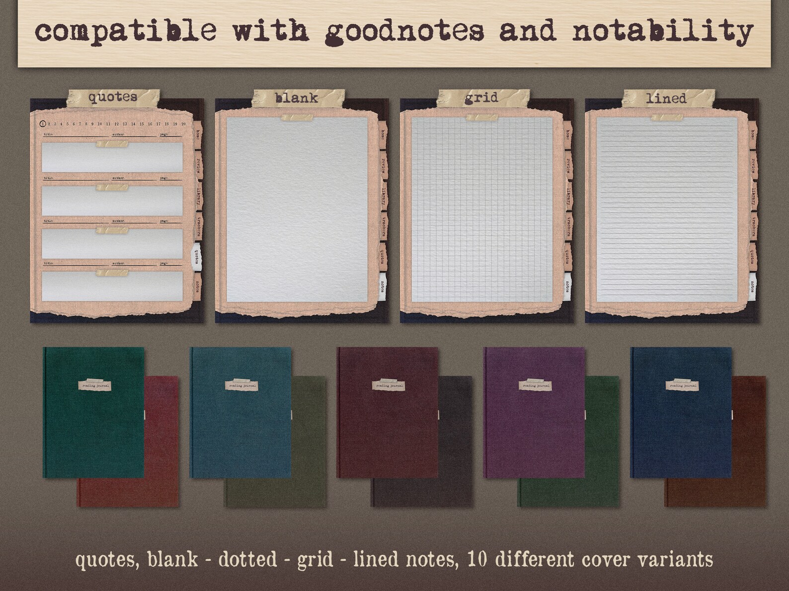 Dark Academia Digital Reading Journal, iPad Book Planner, Log Review ...