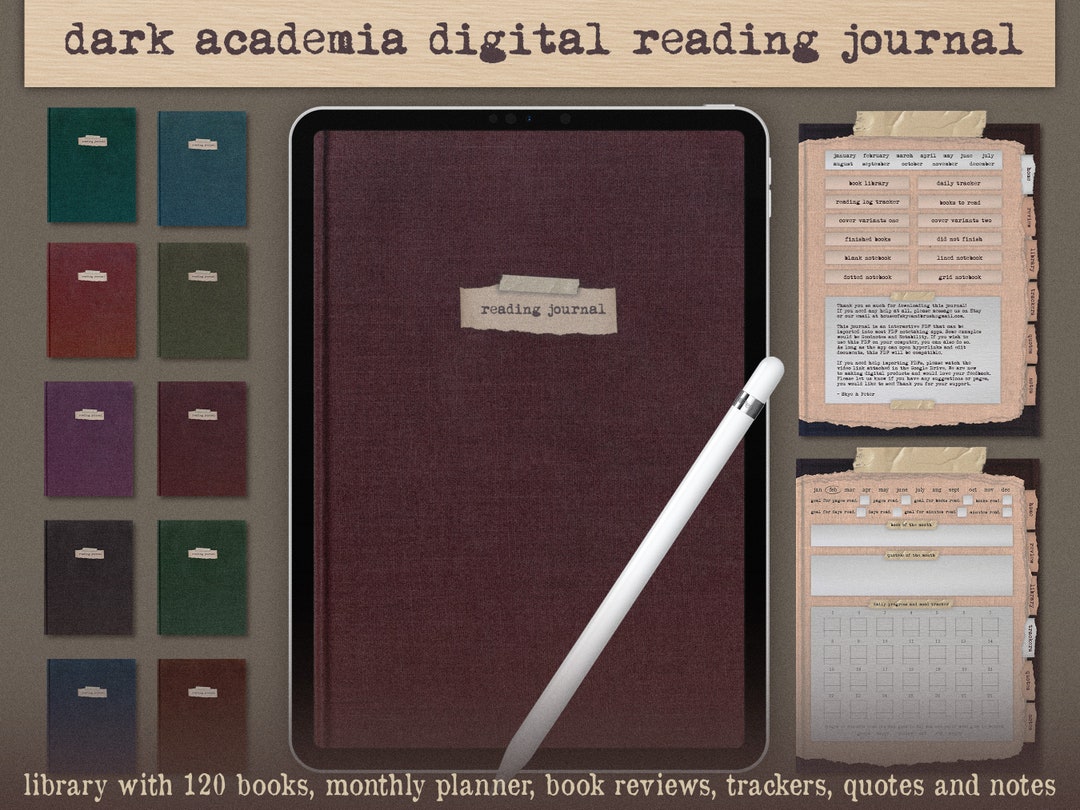 Dark Academia Digital Reading Journal, iPad Book Planner, Log Review ...