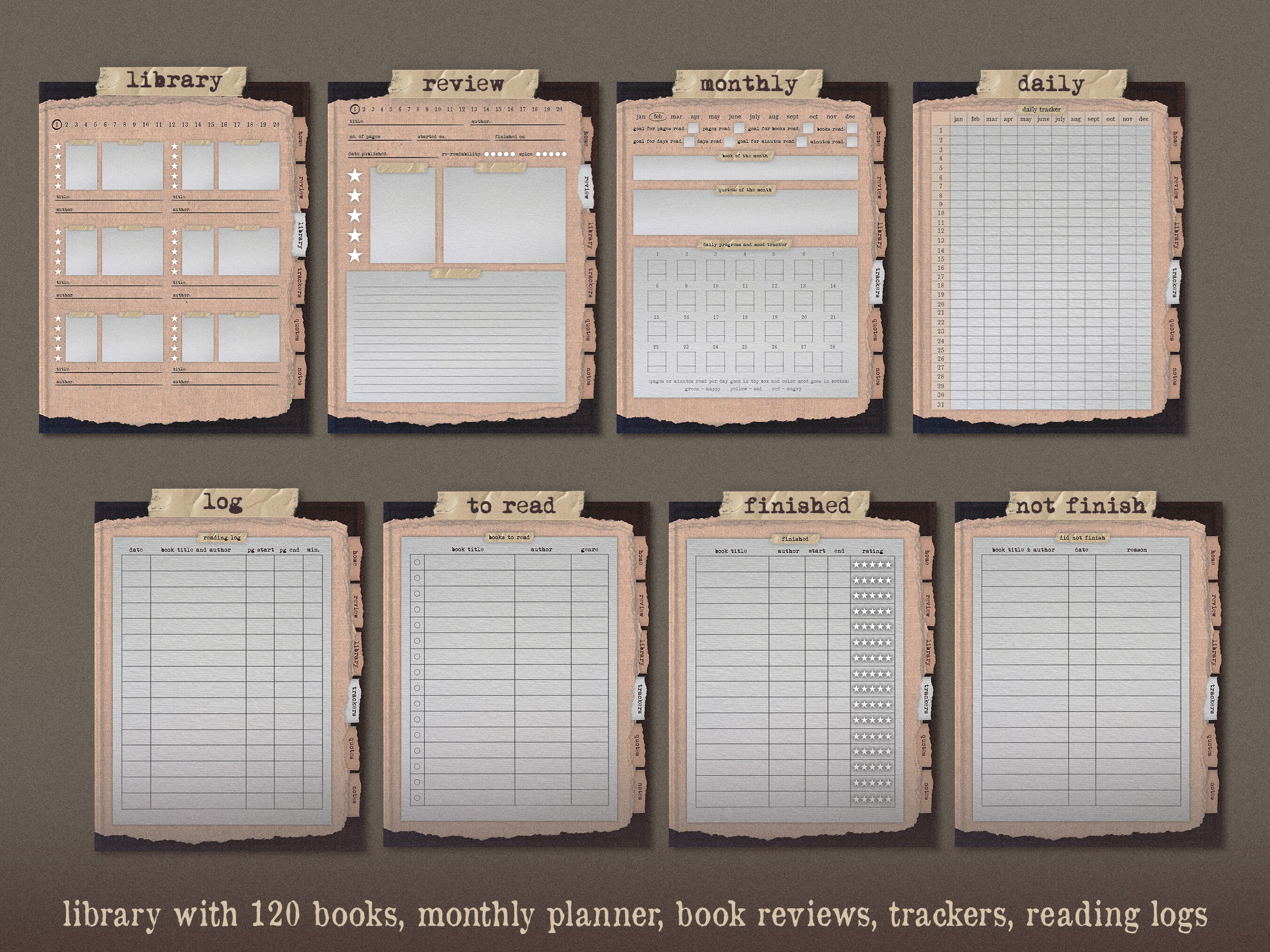 Dark Academia Digital Reading Journal, iPad Book Planner, Log Review ...