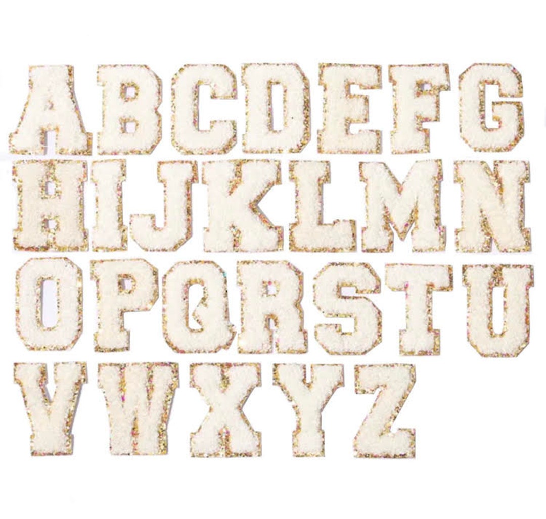 White Varsity Chenille Glitter Letters, Sticker Letter Patches, Self ...