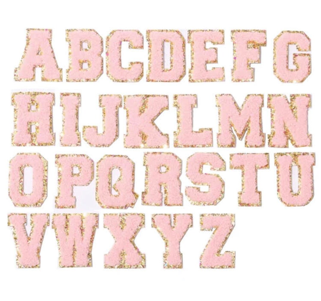 Pink Varsity Chenille Glitter Letters, Sticker Letter Patches, Self ...