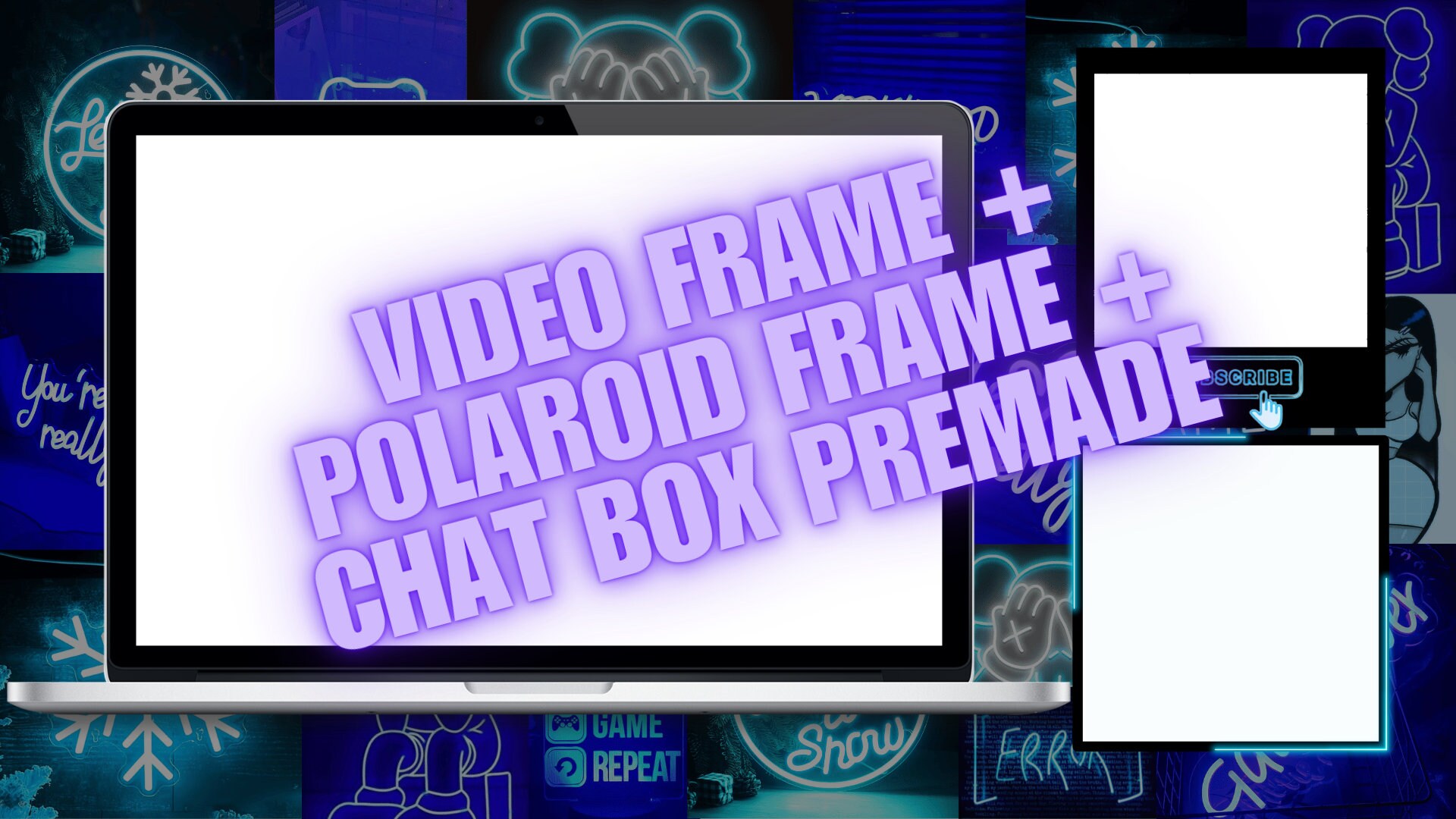 Neon Blue Gamer Girl Stream Overlay - Etsy