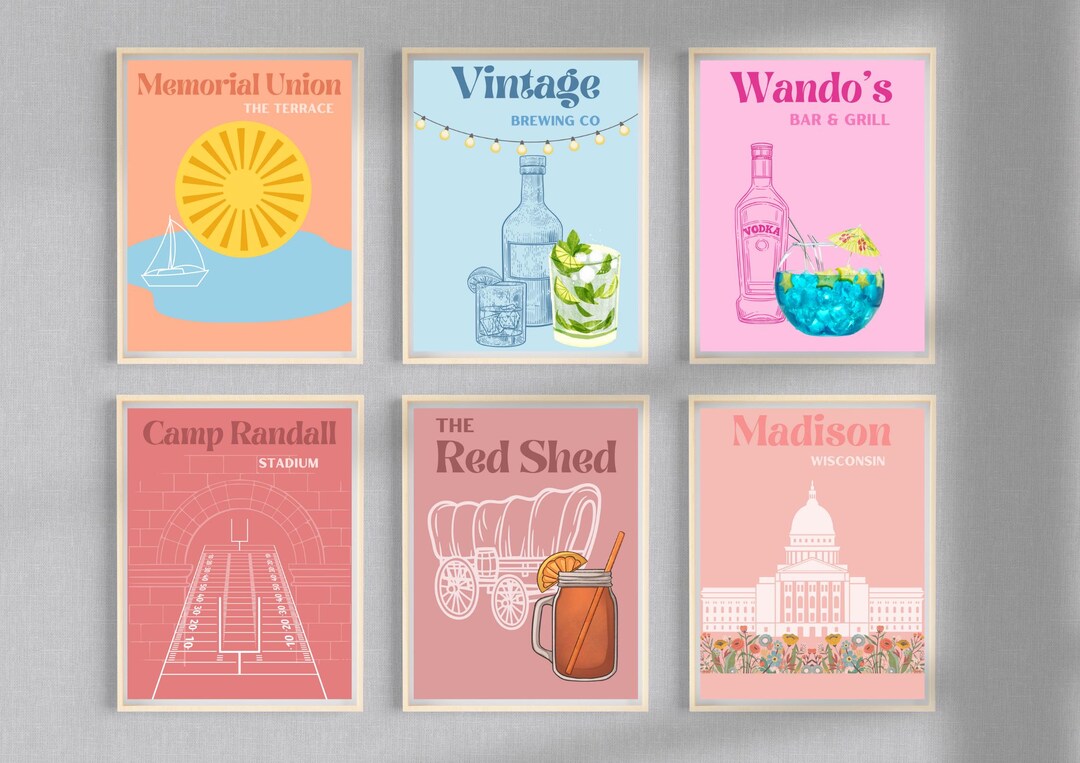 Uw-madison Bar Posters | Set of 8 Printable Posters | Wisconsin Prints ...
