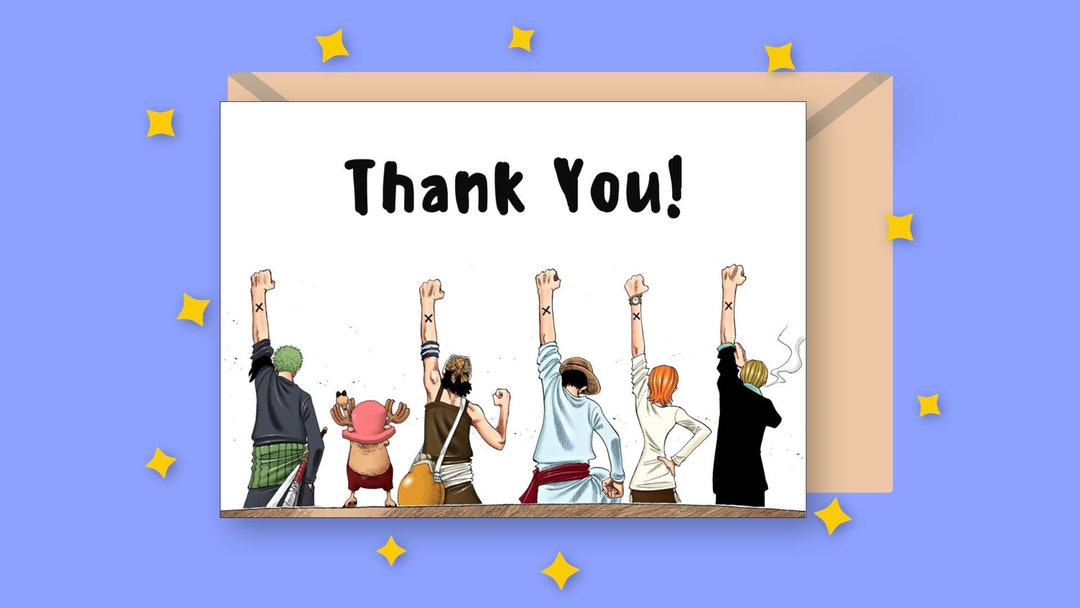 One Piece Anime Printable Thank You Card, Digital Download Card - Etsy