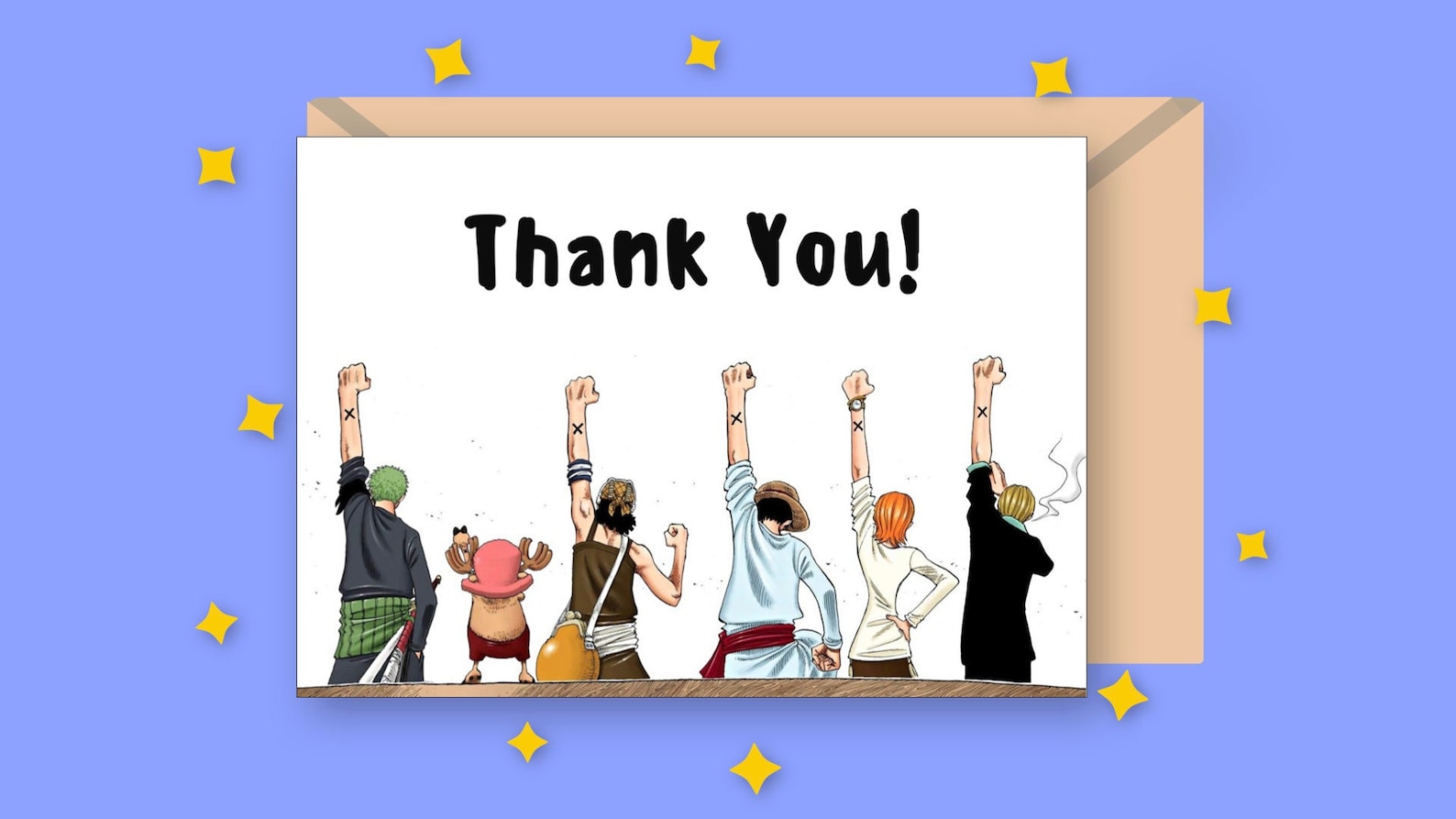 One Piece Anime Printable Thank You Card, Digital Download Card - Etsy