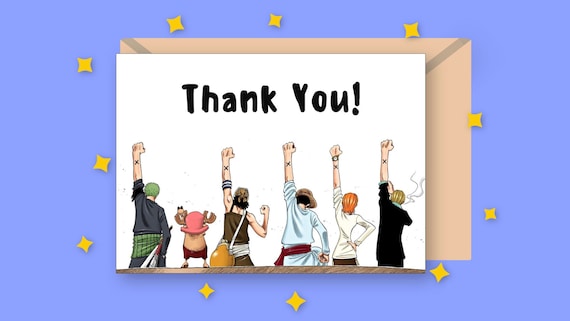 One Piece Anime Printable Thank You Card Digital Download Etsy