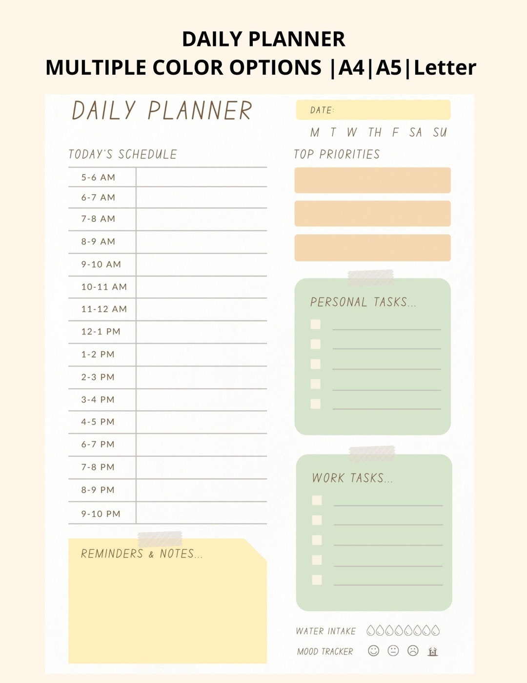 Daily Planner Printable, Hourly Time Blocking, Personal & Work Task to ...
