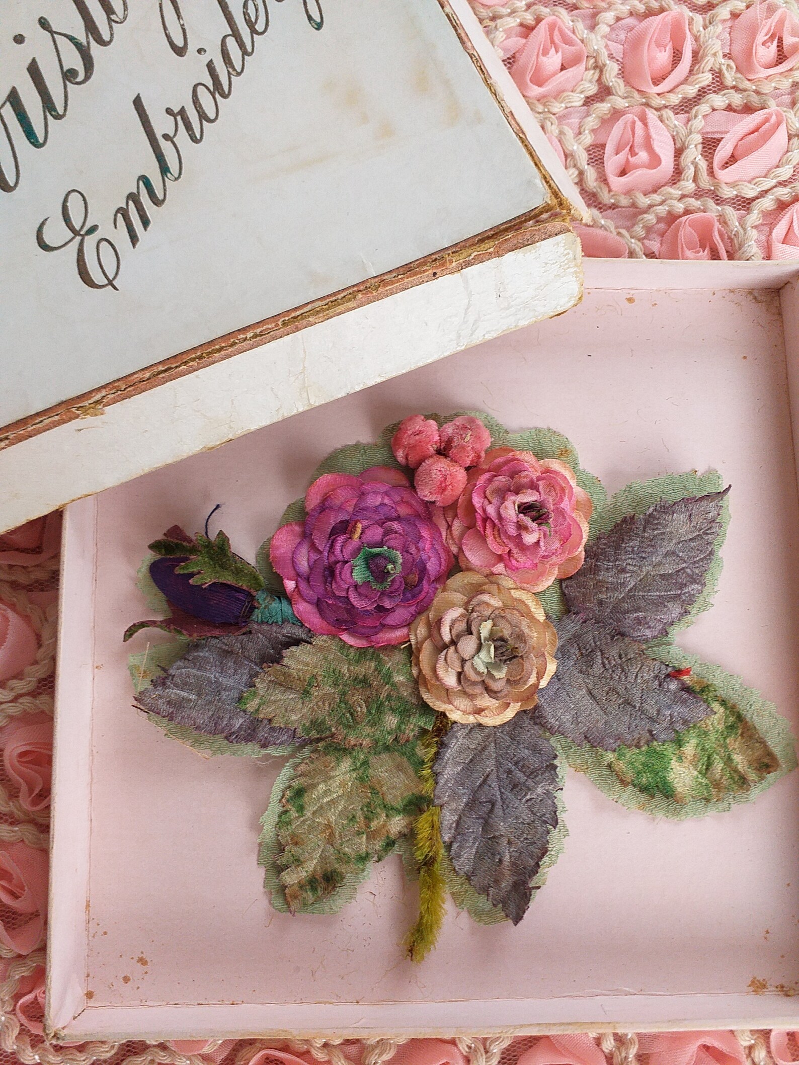 Absolutely Stunning Intricate Antique Ribbonwork Piece With Velvet ...