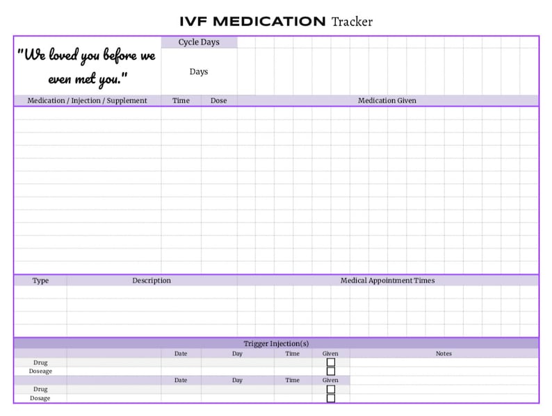 IVF Medication Tracker: Instant Digital Printable Download - IVF ...