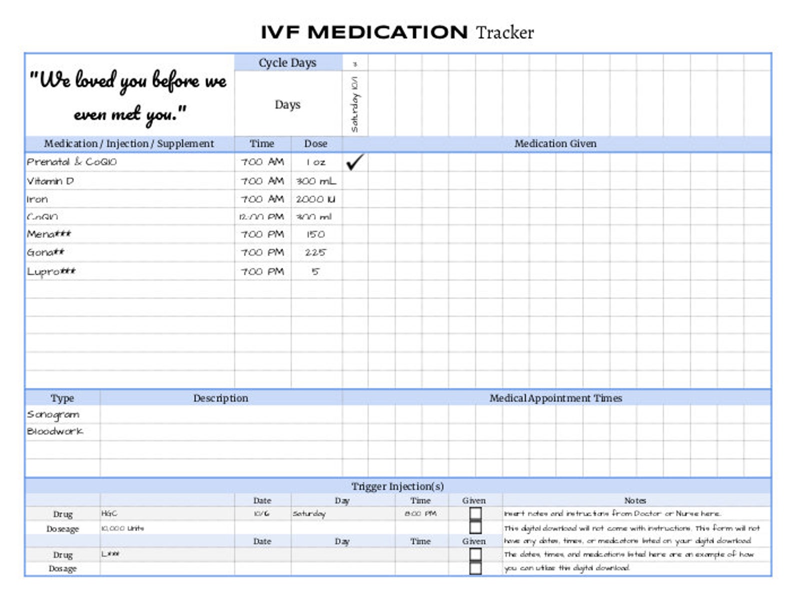 IVF Medication Tracker: Instant Digital Printable Download - IVF ...