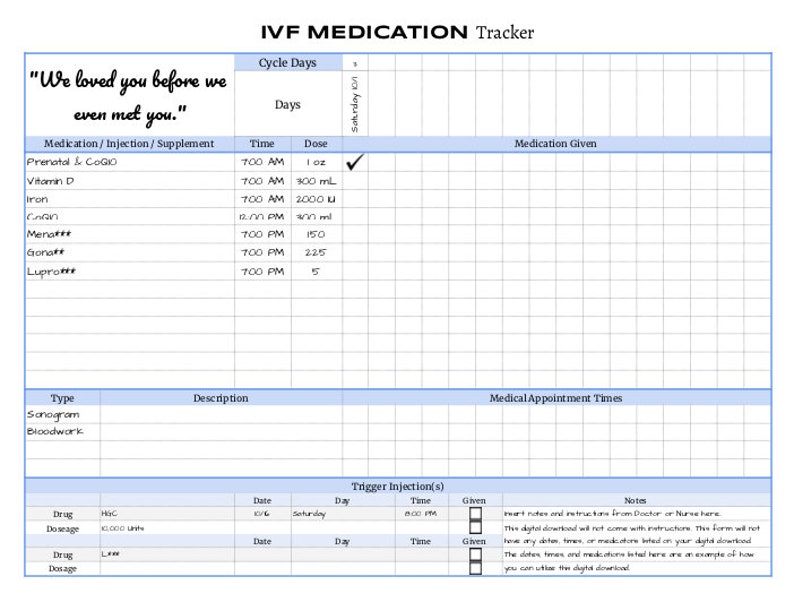 IVF Medication Tracker: Instant Digital Printable Download - IVF ...