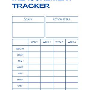 4 Week MEASUREMENT TRACKER: Instant Printable PDF Digital Download ...