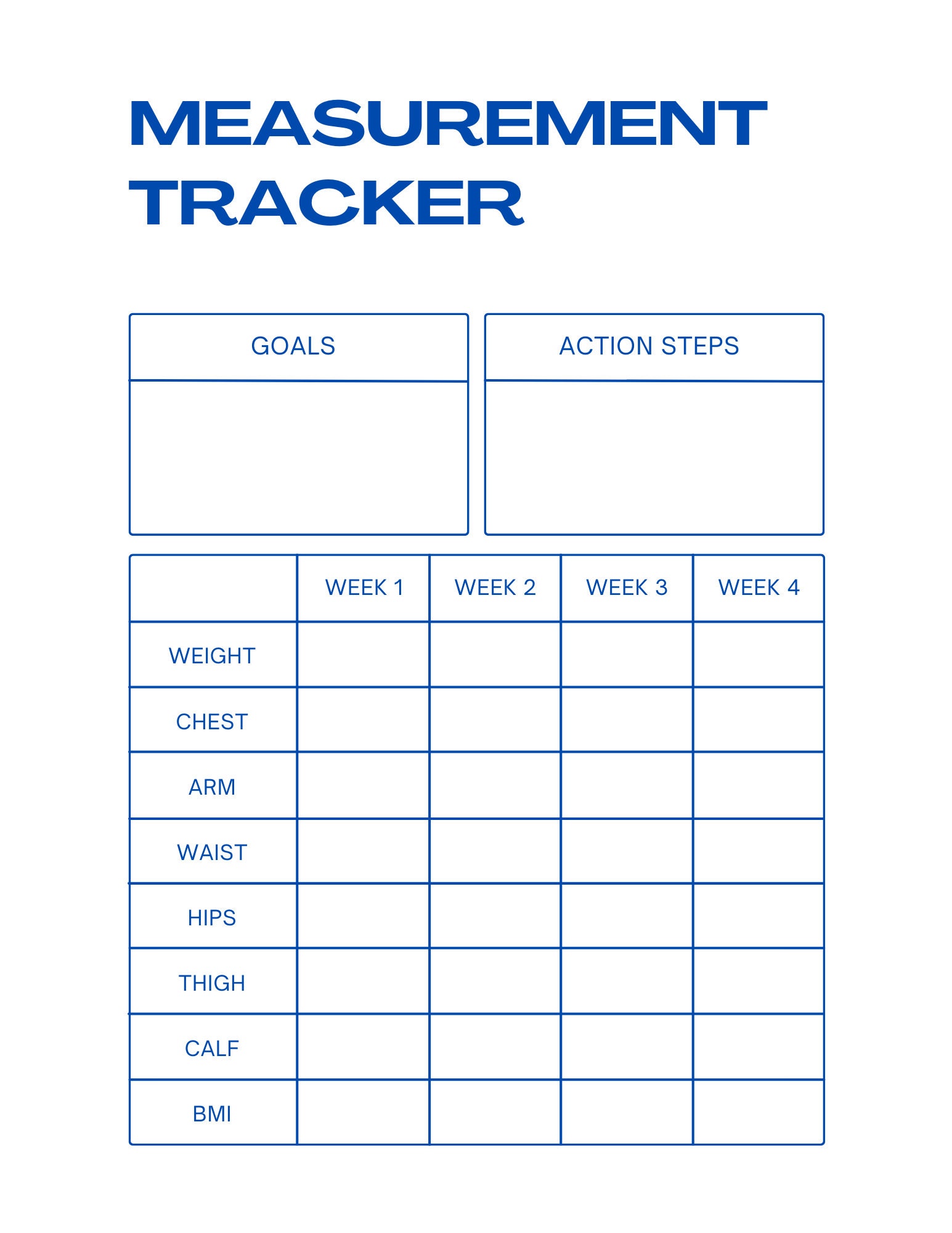 4 Week MEASUREMENT TRACKER: Instant Printable PDF Digital Download ...