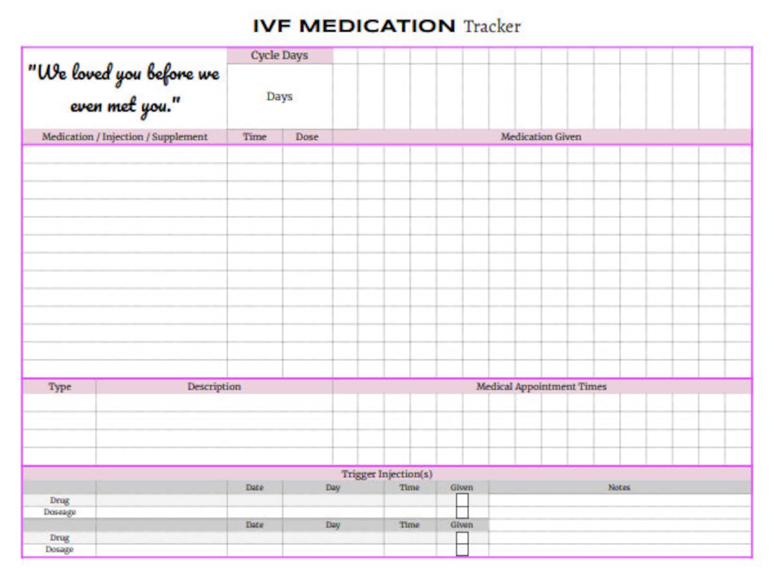 IVF Medication Tracker: Instant Digital Printable Download - IVF ...