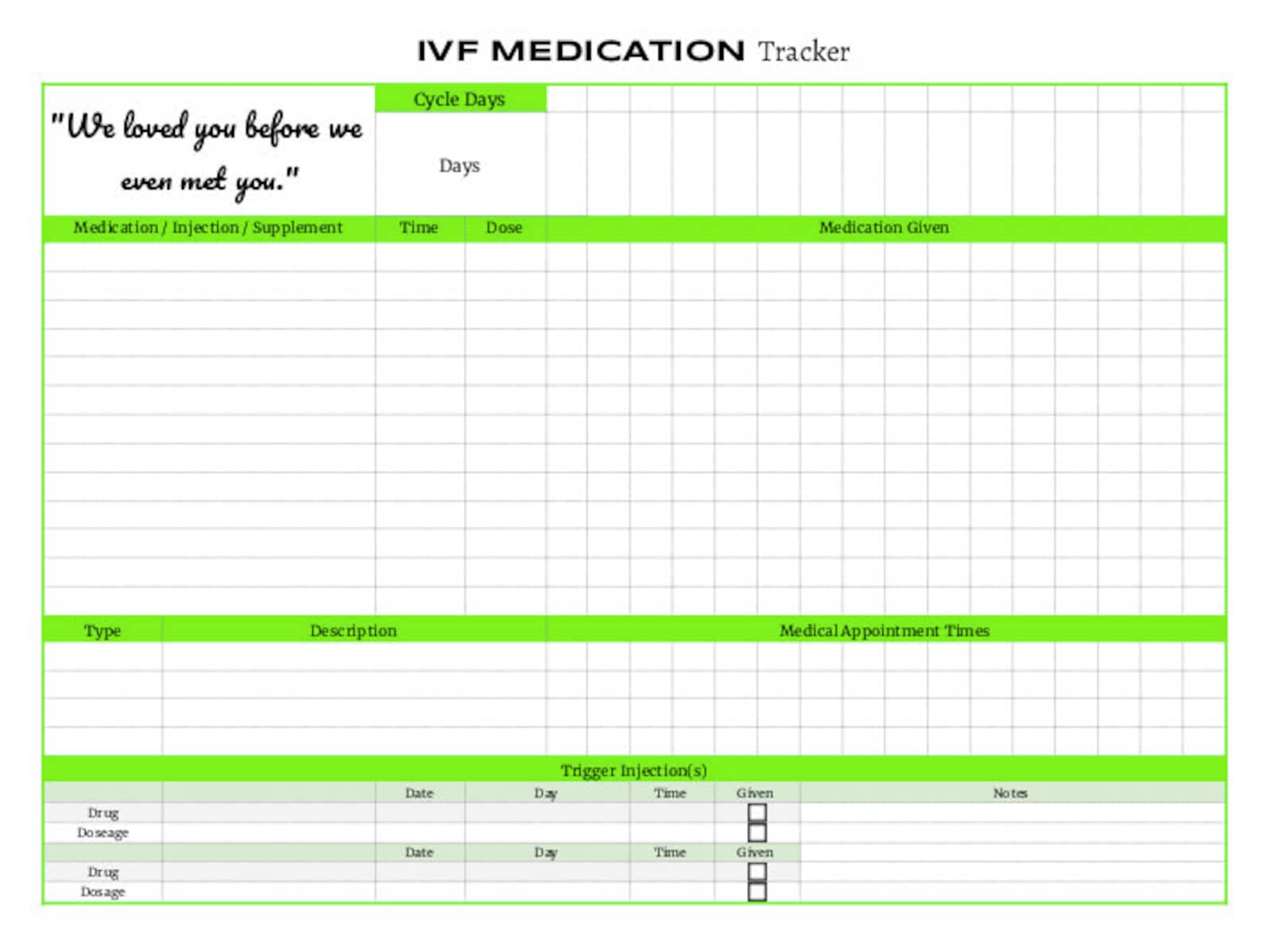 IVF Medication Tracker: Instant Digital Printable Download - IVF ...