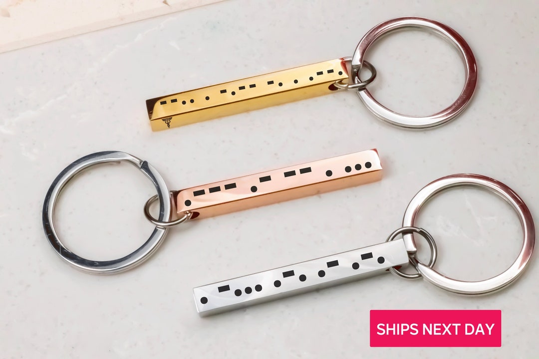 4 Sided Morse Code Secret Message Keychain, Custom 3D Bar Keyring Key Fob, Gift for Her Him ...