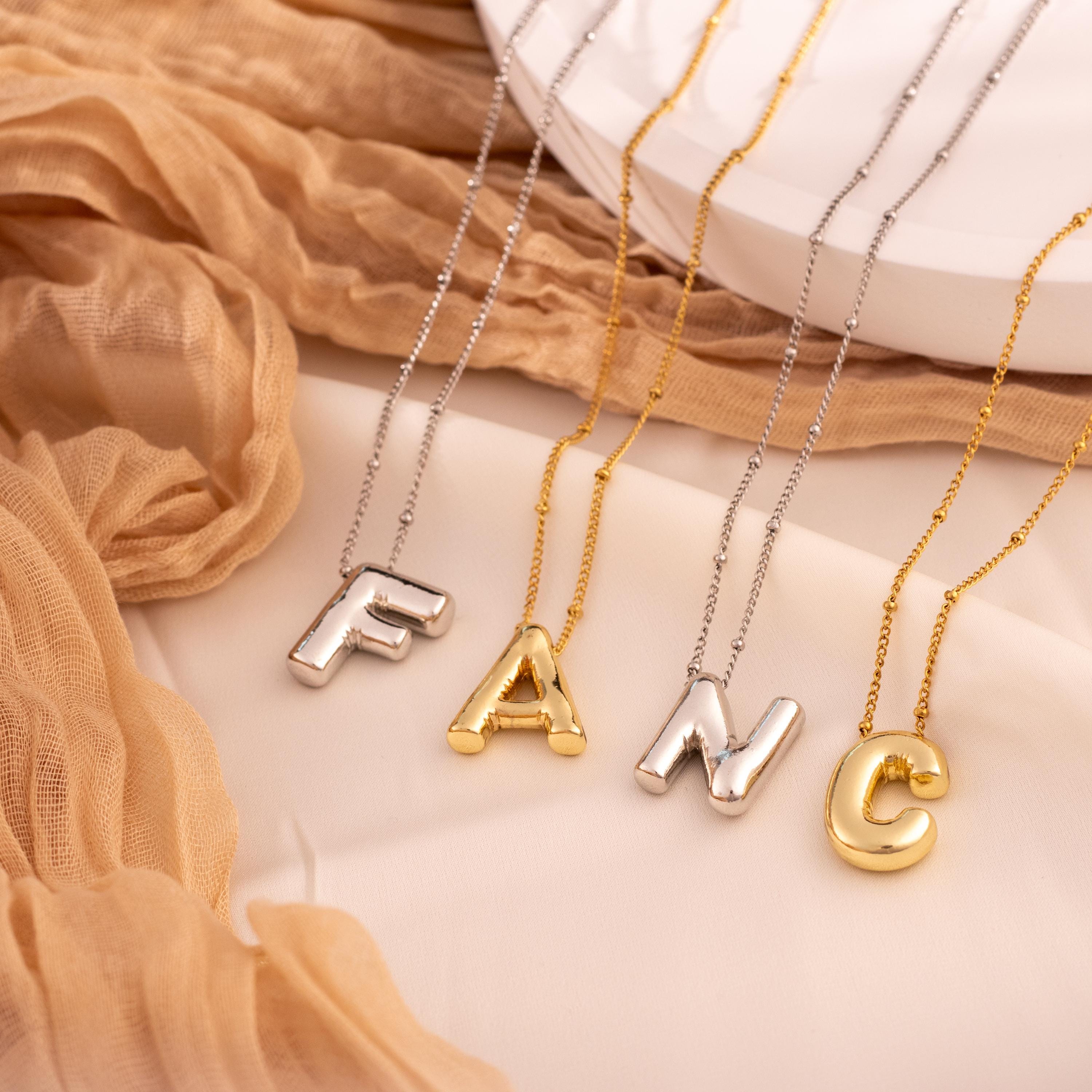 Custom Bubble Gold Silver Letter Necklace, 3D Initial Personalized ...
