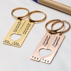 Custom Engraved Heart Couple Keychain Set, Wedding Date Keyring With ...