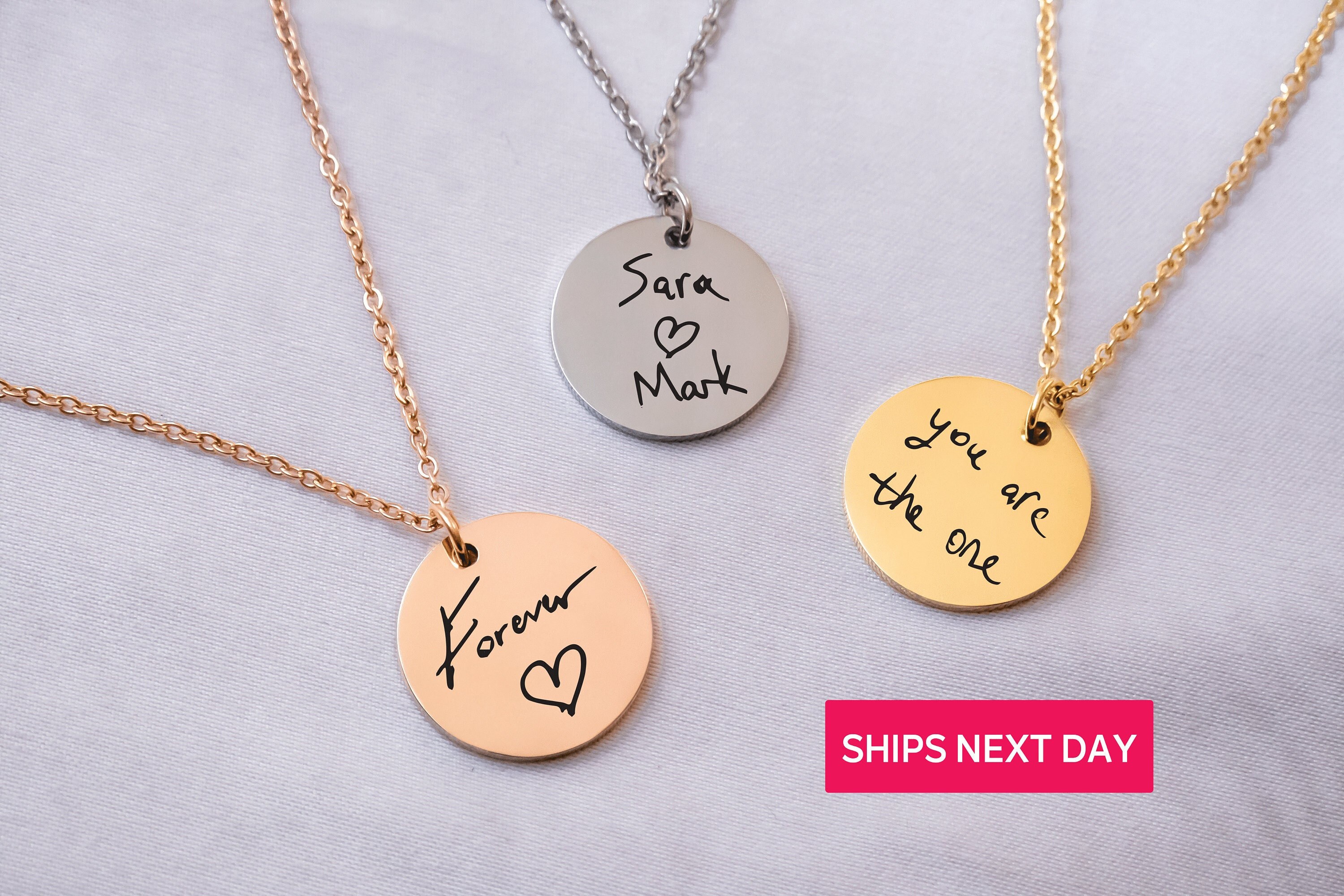 Handwriting Necklace • Custom Engrave Necklace Personal Message • Gold ...