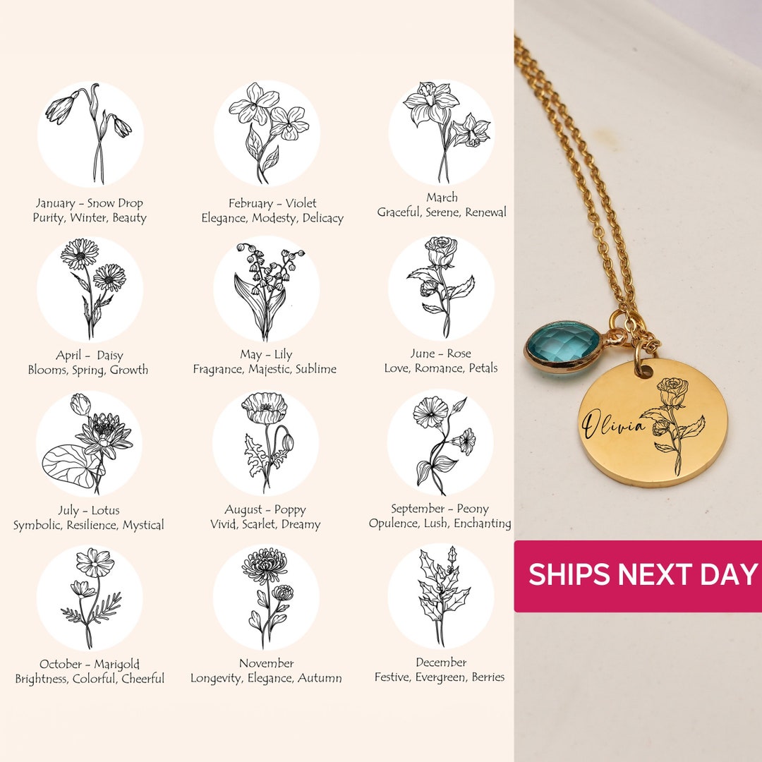 Birthday Flower Necklace for Women Girlfriend Mom Best Friend Birth ...