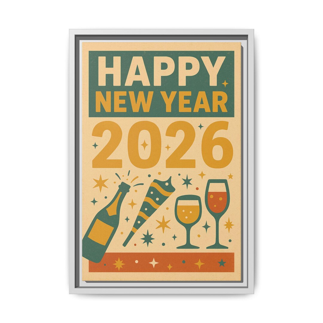 Happy New Year 2026 Matte Canvas Framed | Retro Celebration Wall Art - Etsy