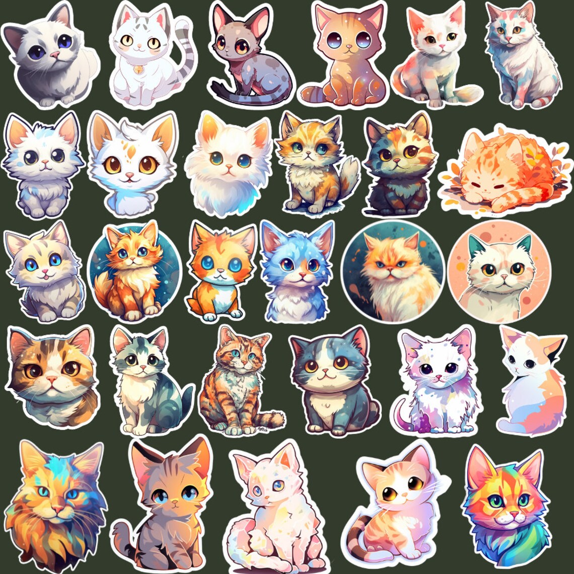 Cute Cat Stickers, 40 High Quality PNG Stickers, Cat Printable Stickers ...