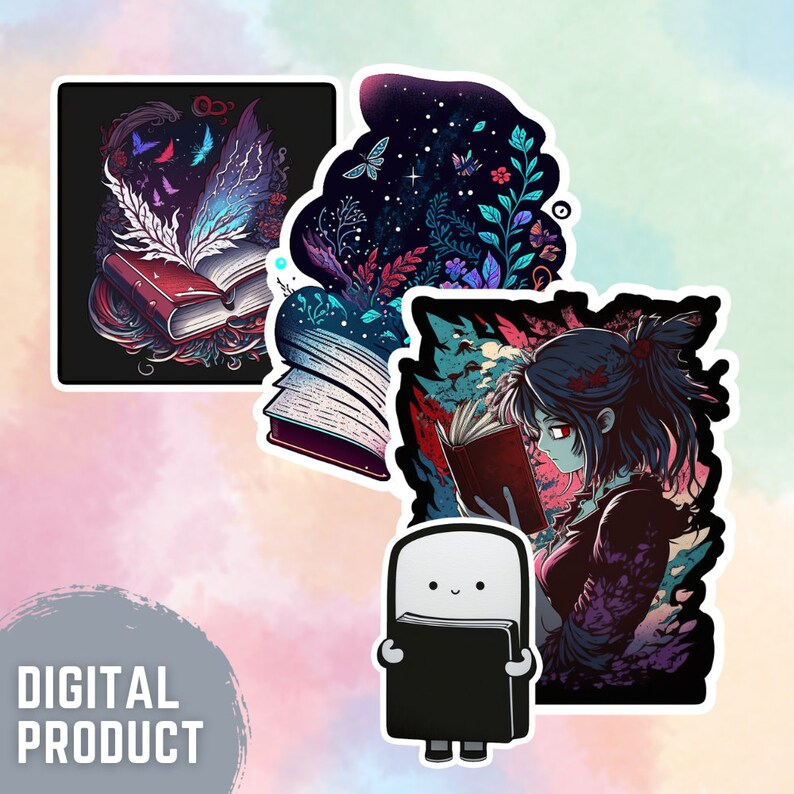 30 Printable Book Themed Stickers PNG Bundle - Print and Cut Business ...