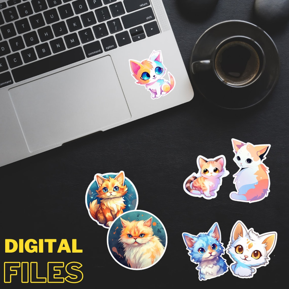 Cute Cat Stickers, 40 High Quality PNG Stickers, Cat Printable Stickers ...
