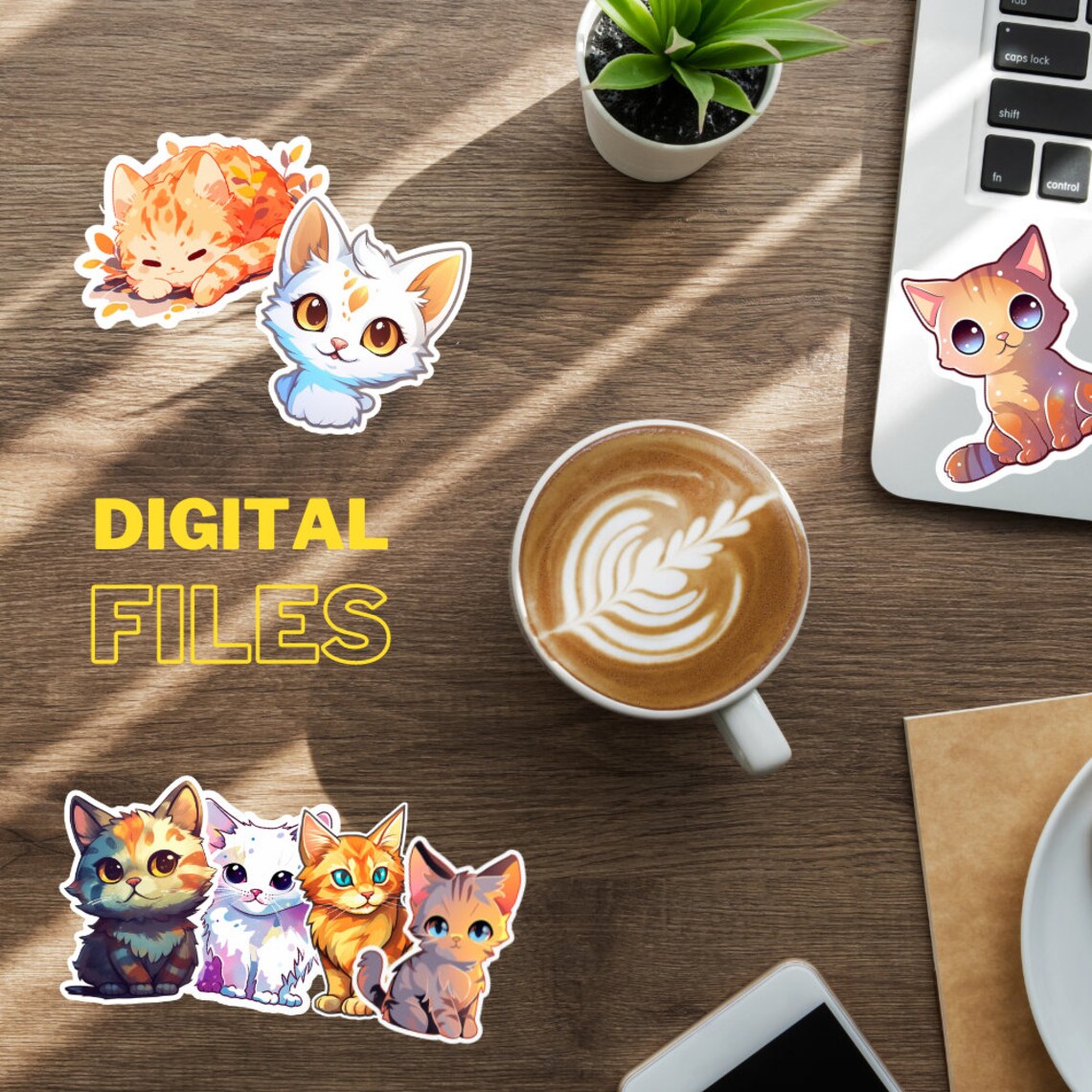 Cute Cat Stickers, 40 High Quality PNG Stickers, Cat Printable Stickers ...